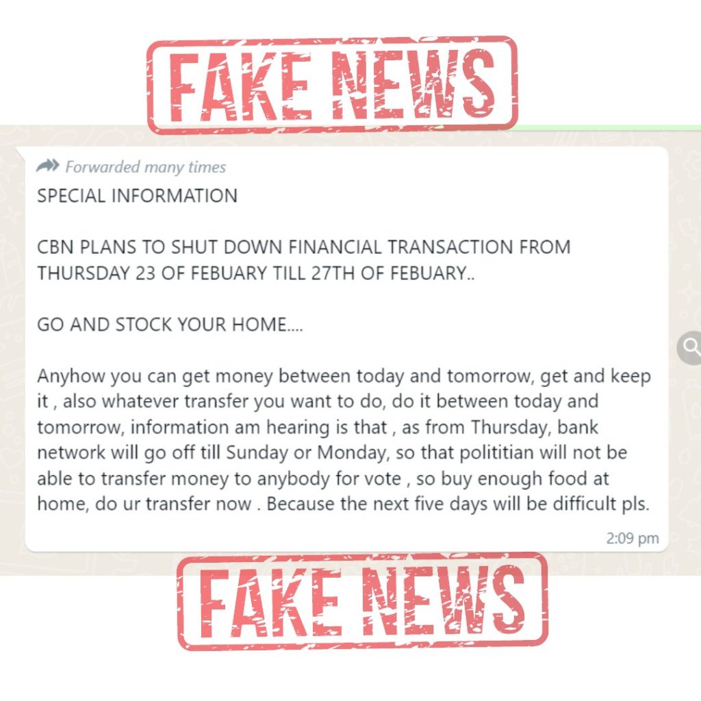 CBN DESCRIBES NATIONAL SHUTDOWN OF ONLINE TRANSACTIONS AS FAKE NEWS ...